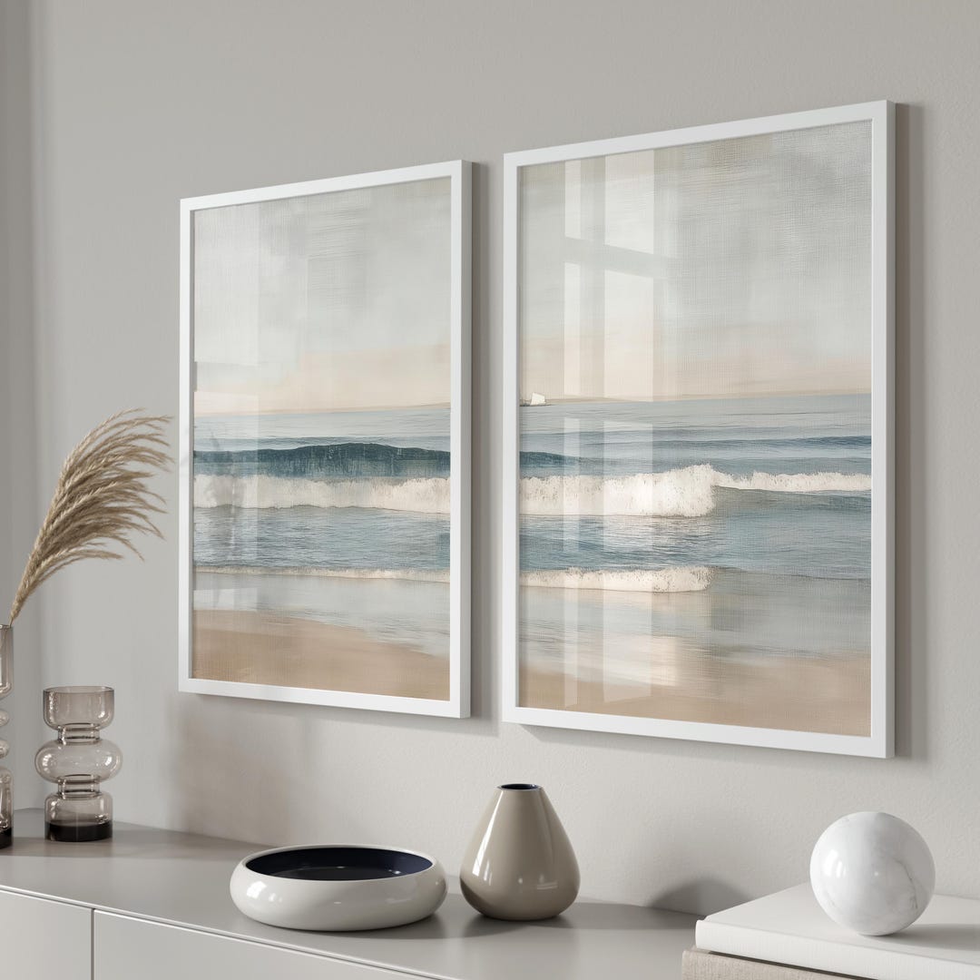 Set of 2 Wave Posters, Sea Coastal Wall Art, Premium Matte Photo Paper ...