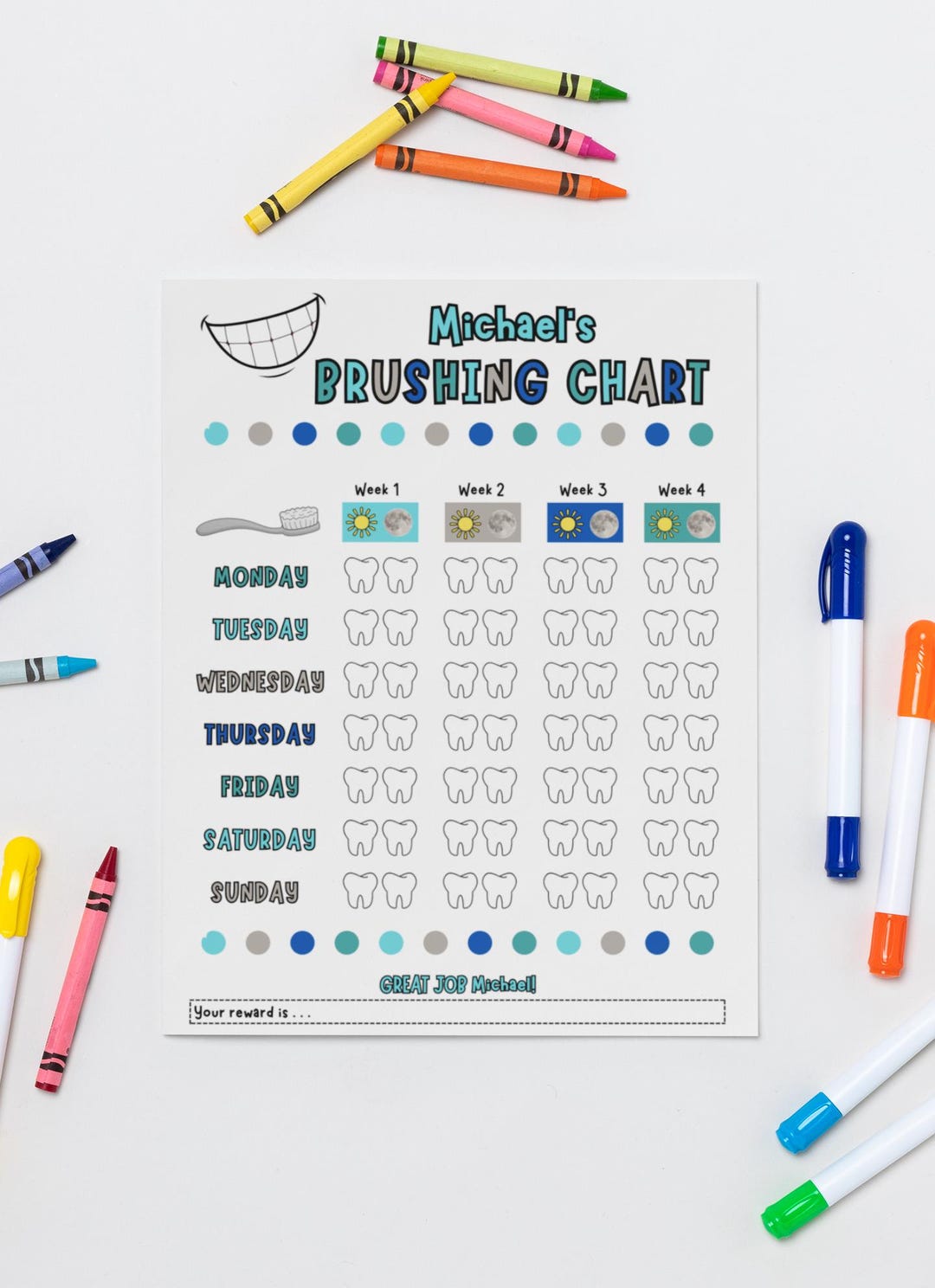 Kids Tooth Brushing Chart: Fun Printable Tracker (digital Download) - Etsy