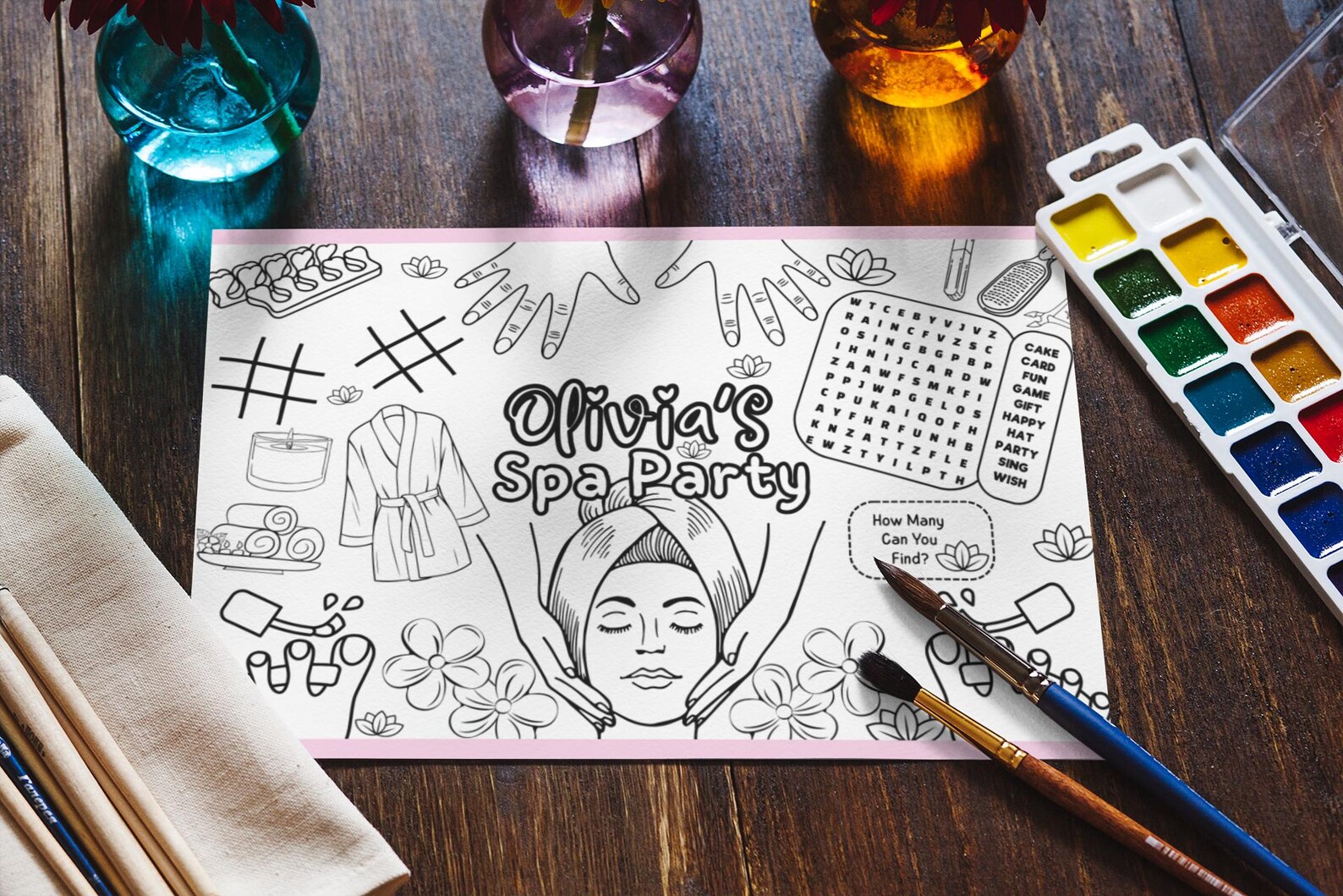 Spa Party Activity Placemat, Spa Birthday Party Favor, Spa Party ...
