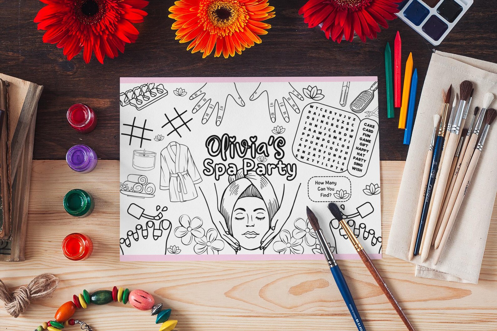 Spa Party Activity Placemat, Spa Birthday Party Favor, Spa Party ...