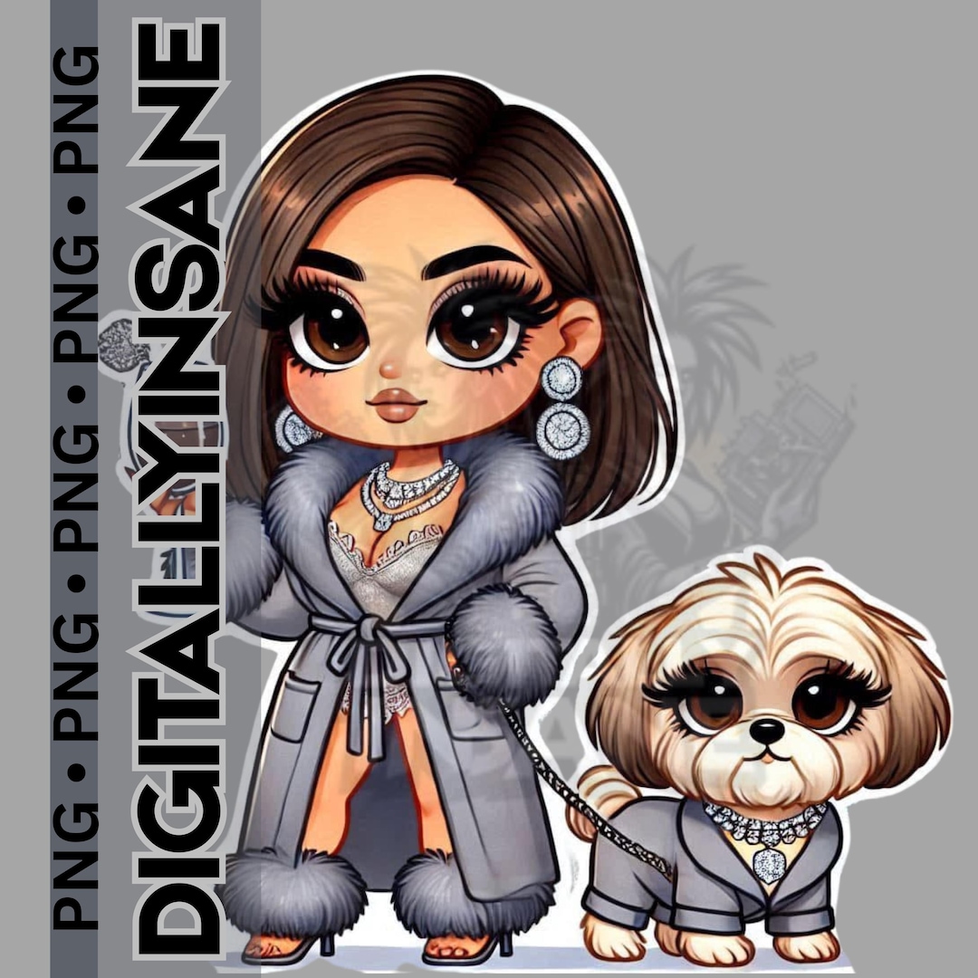 Chicana Chibi Woman With Dog Png, Sitting Chibi Plush Pattern, Chibi ...