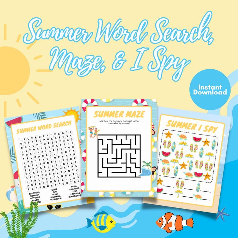 Summer Games Printable: I Spy, Maze, Word Search (digital Download ...