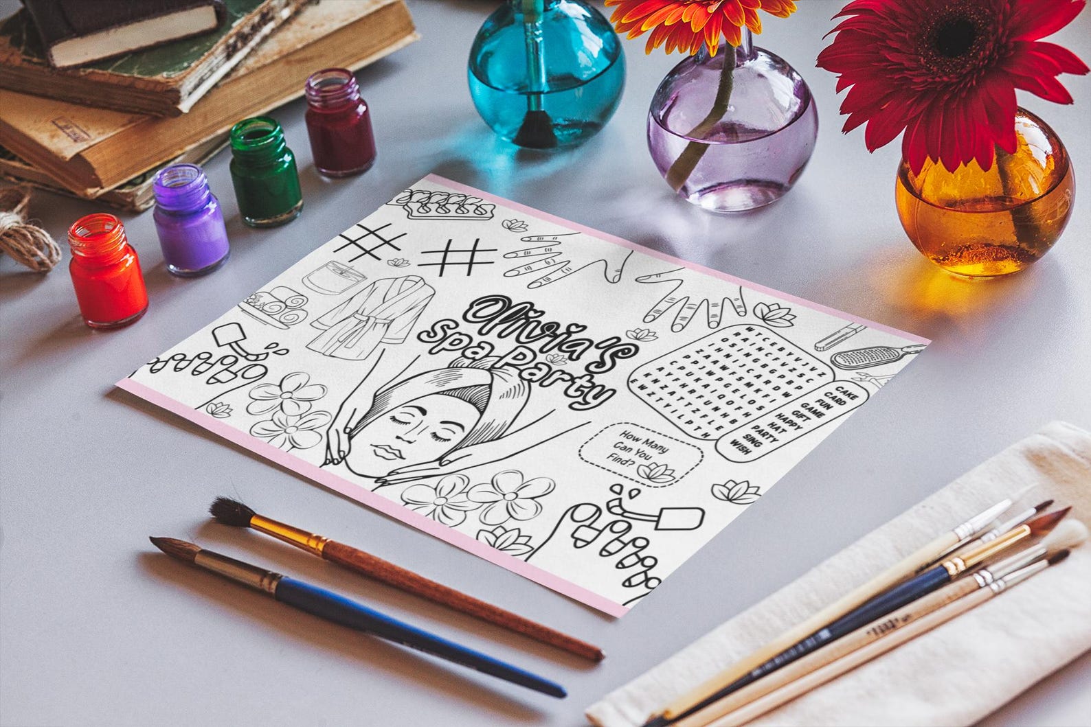 Spa Party Activity Placemat, Spa Birthday Party Favor, Spa Party ...