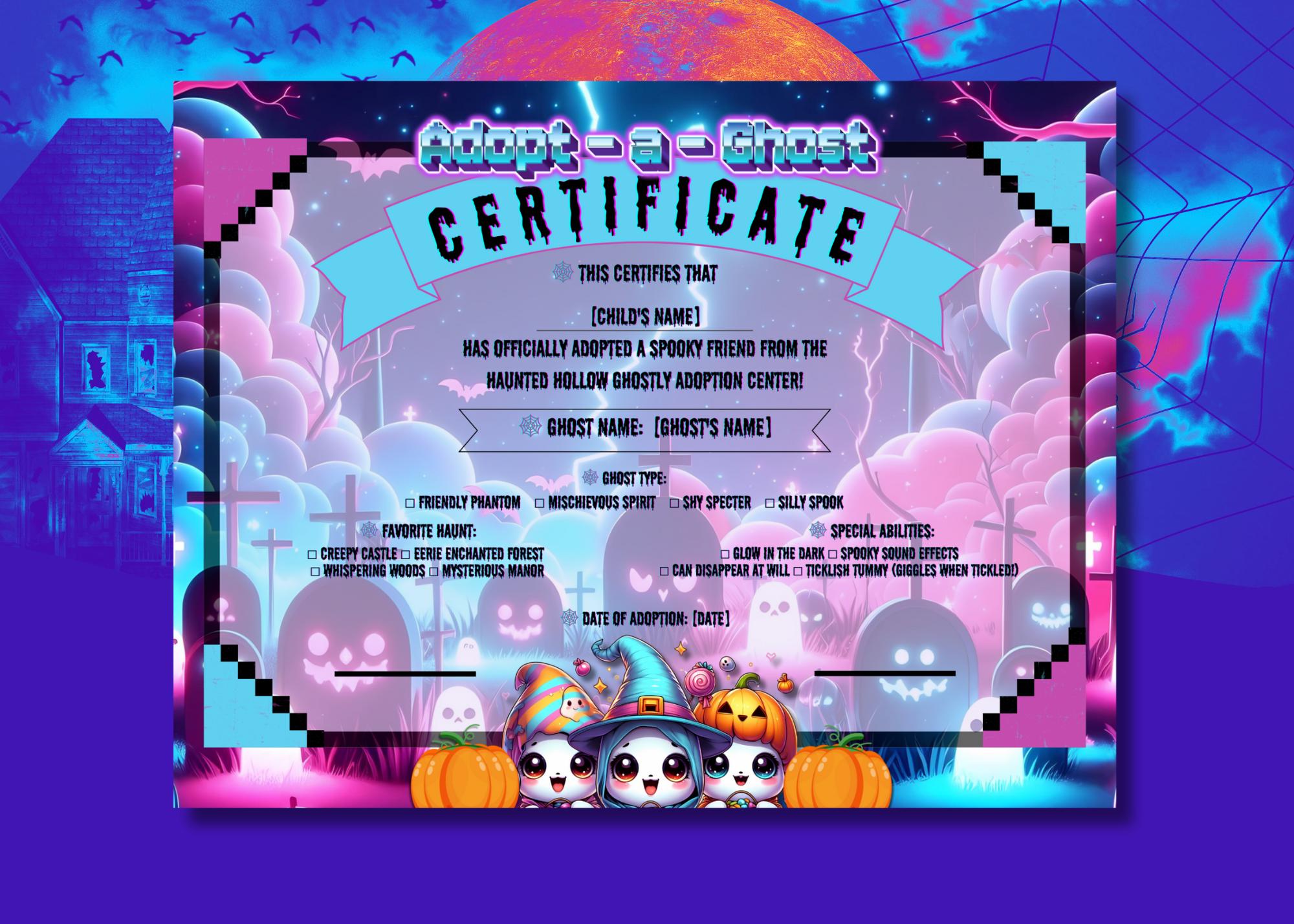 Adopt a Ghost Certificate: Halloween Party Printable (digital Download ...