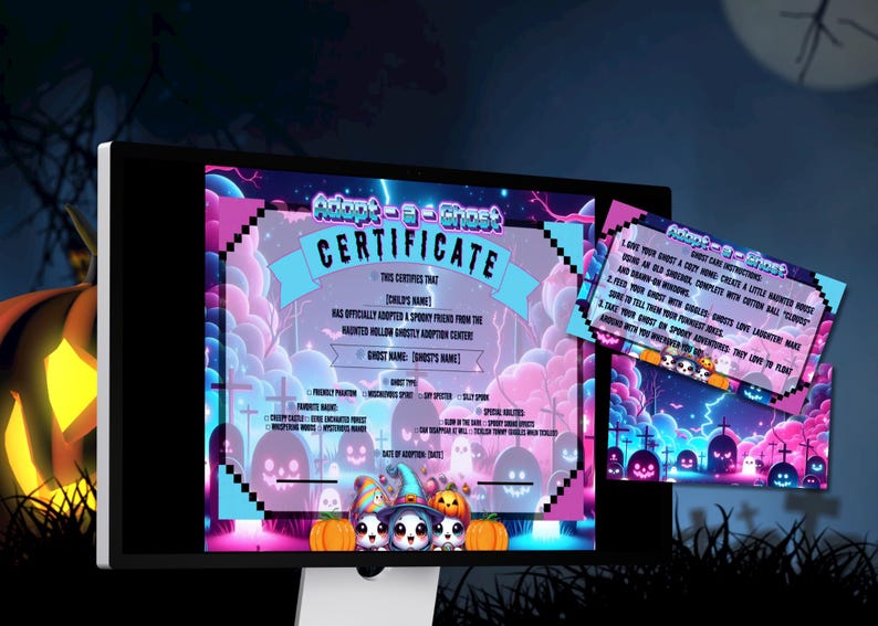 Adopt a Ghost Certificate: Halloween Party Printable (digital Download ...