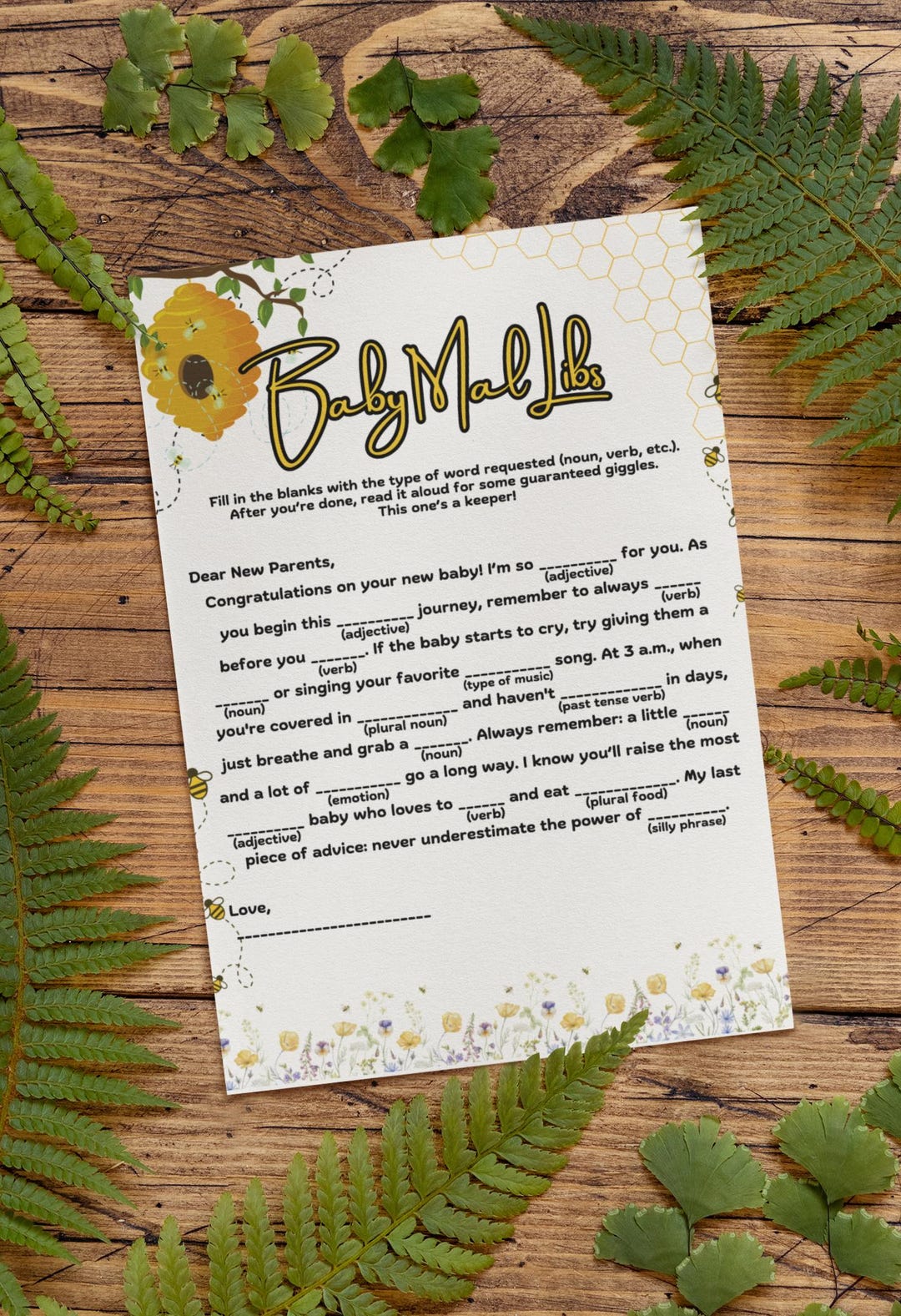 Editable Bee Baby Shower Game, the Baby Mad Libs Baby Shower Games ...