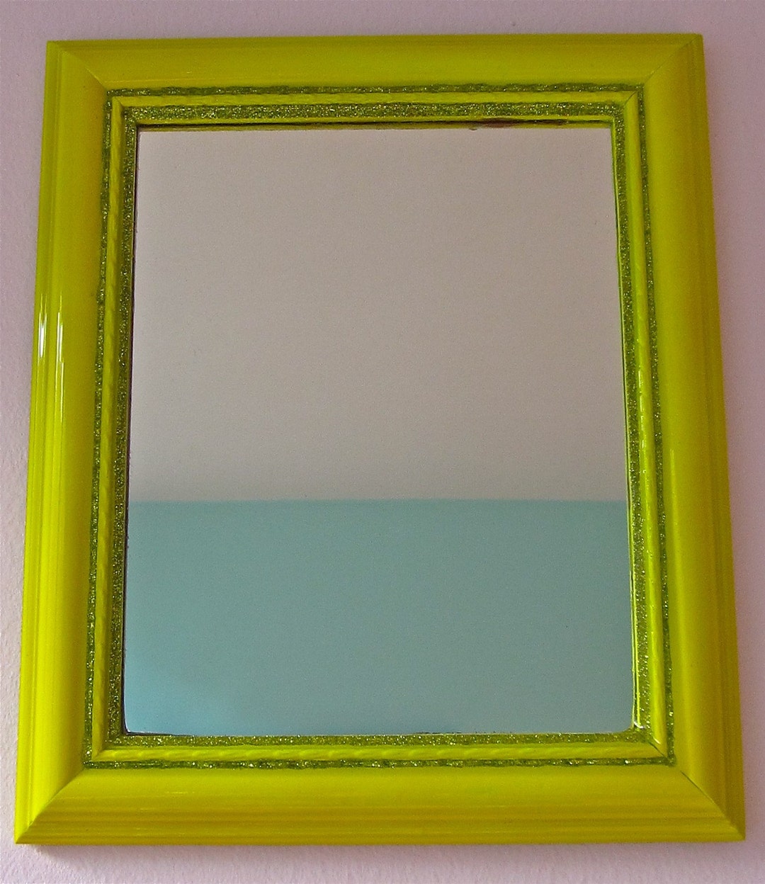 Wall Mirror in Painted Yellow|green High Gloss With Glitter - Etsy