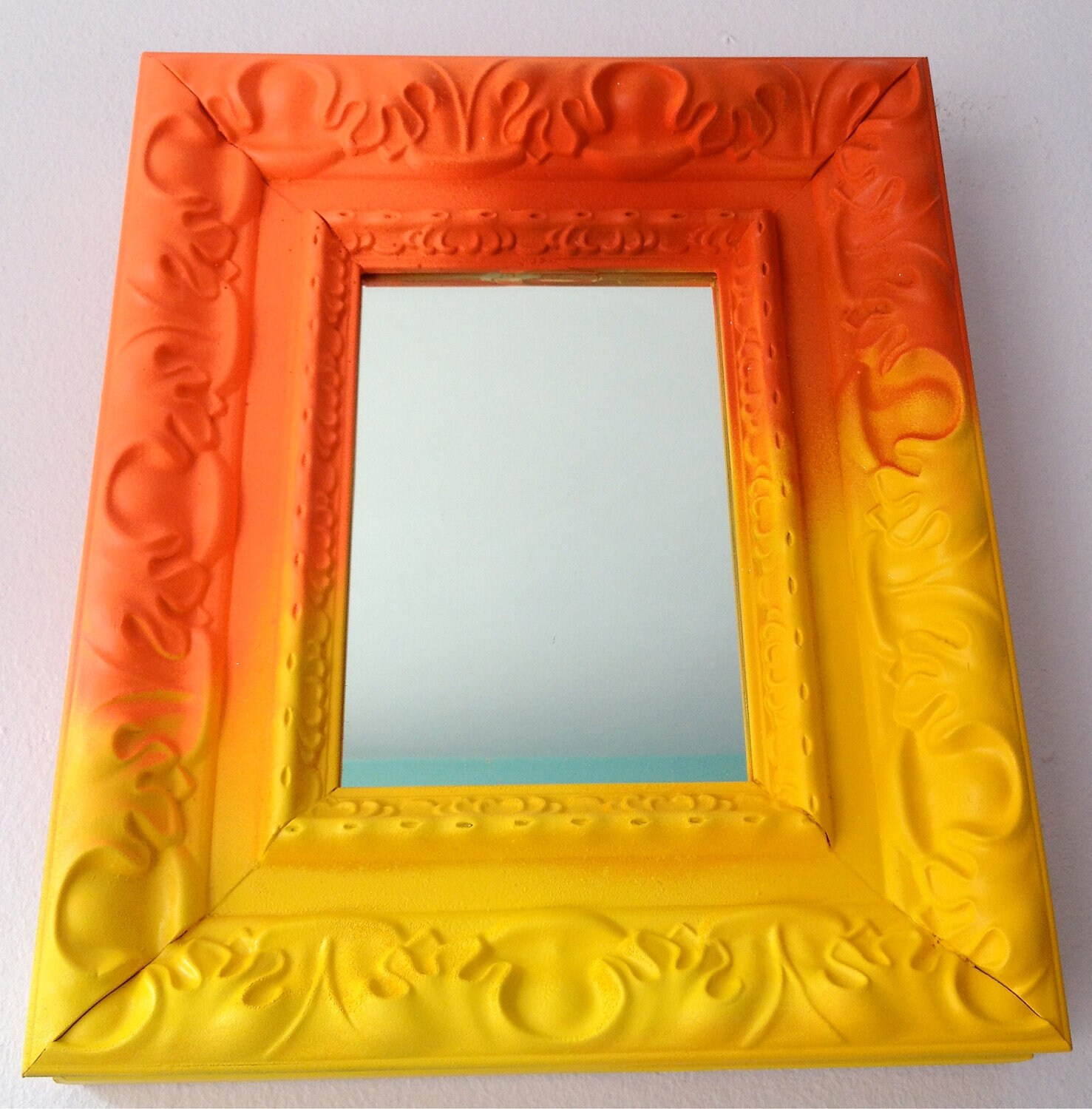 Decorative Wall Mirror Hand Painted in Bright Orange Yellow Ombre Matte ...