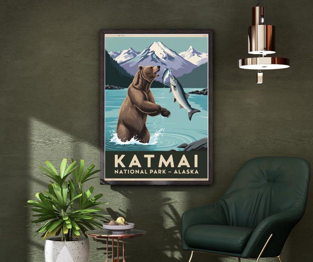Katmai National Park Poster | Alaska Bear Viewing Travel Print | Nature ...