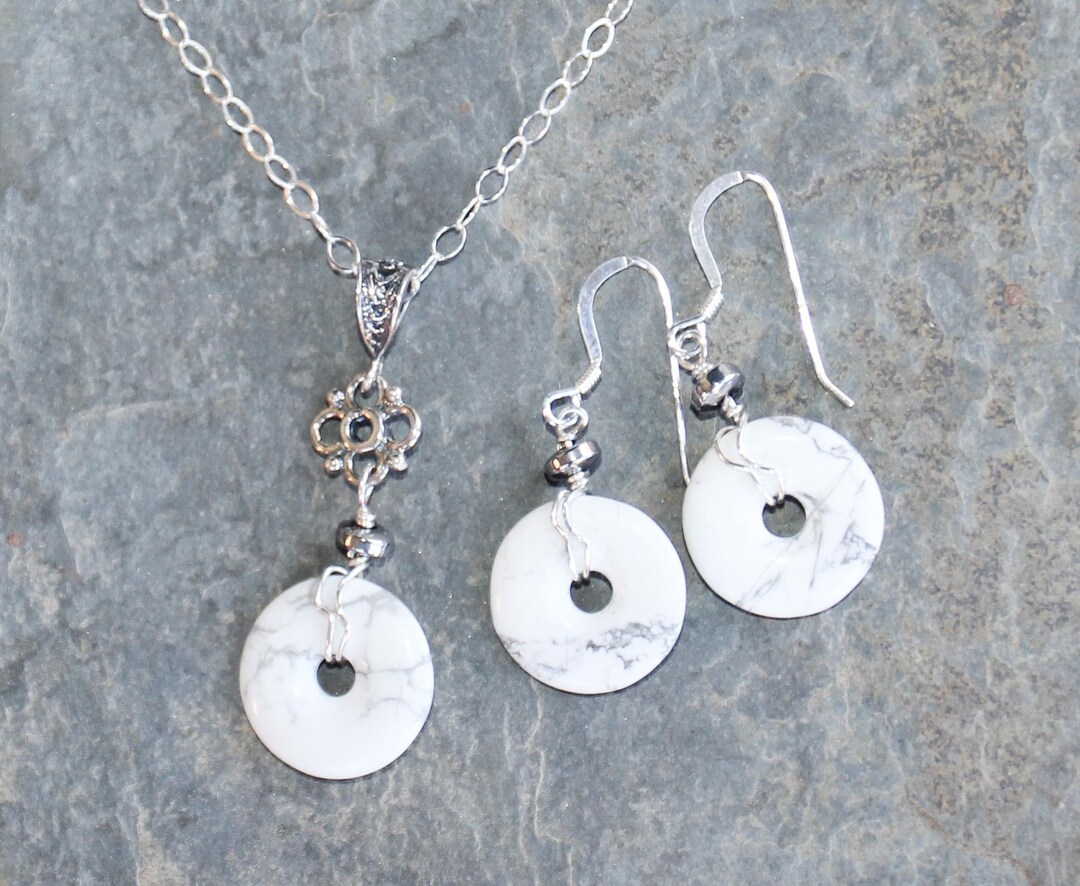 Howlite Jewelry Set, Sterling Silver Jewelry Set, White Jewelry Set ...