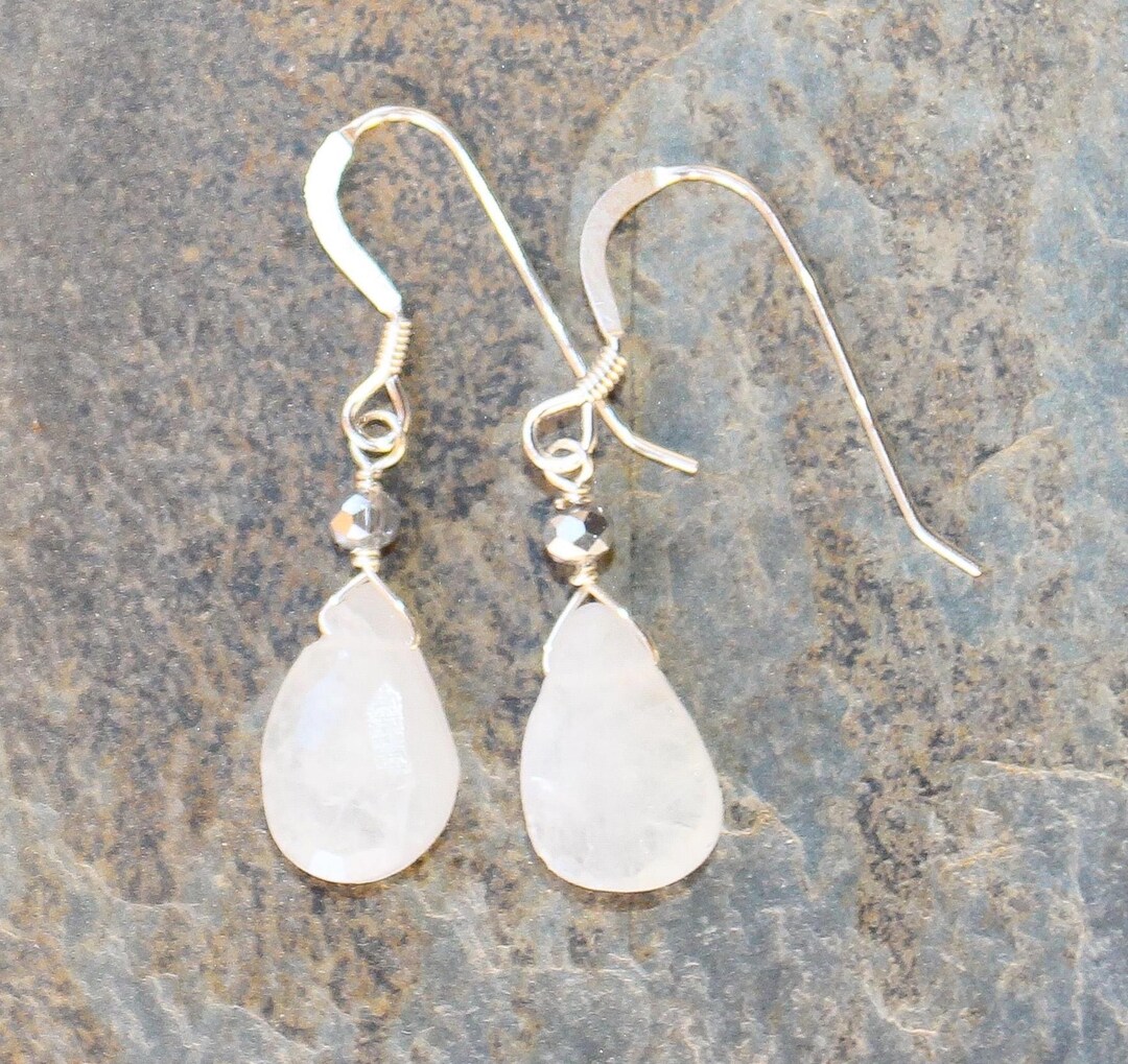 Moonstone Earrings, White Earrings, Sterling Silver Earrings, Natural ...