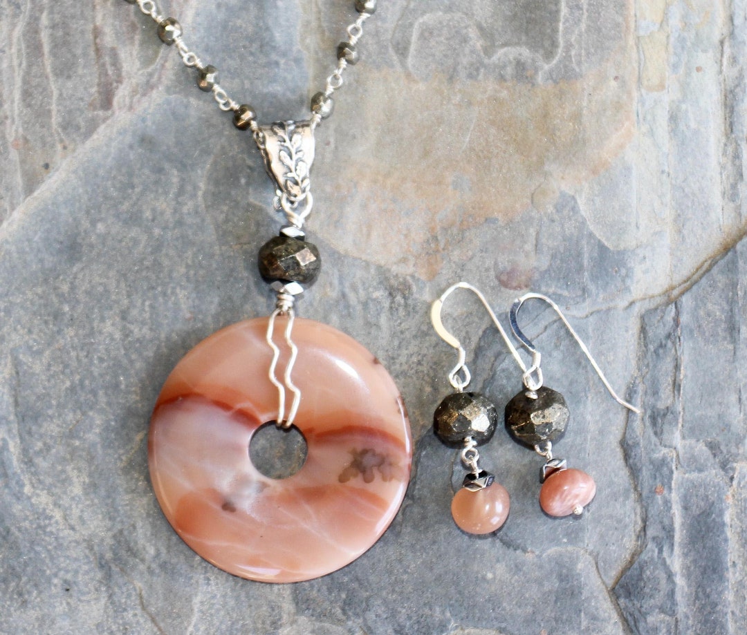 Orange Riverstone Jewelry Set, Light Orange Jewelry Set, Bronze Jewelry ...