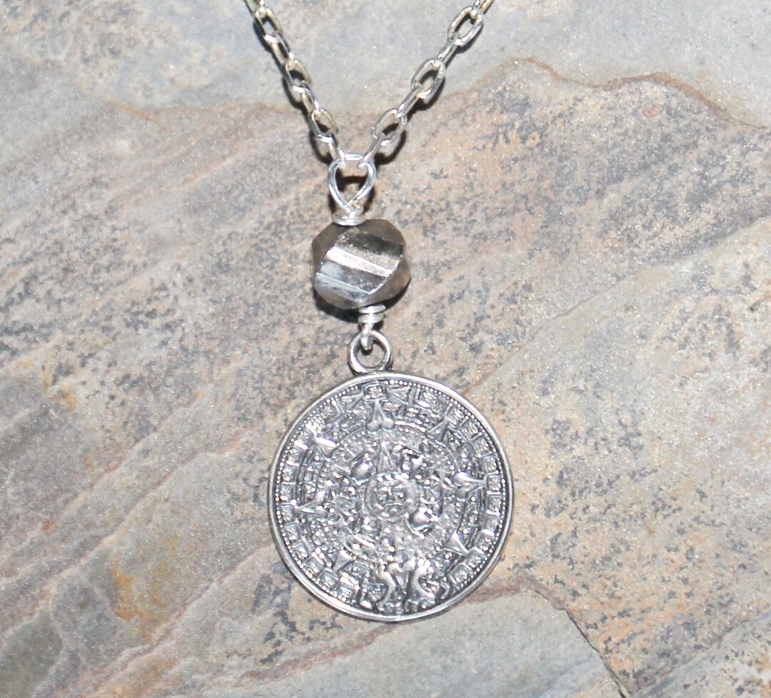 Mayan Calendar Necklace, Pyrite Necklace, Sterling Necklace, Sterling ...