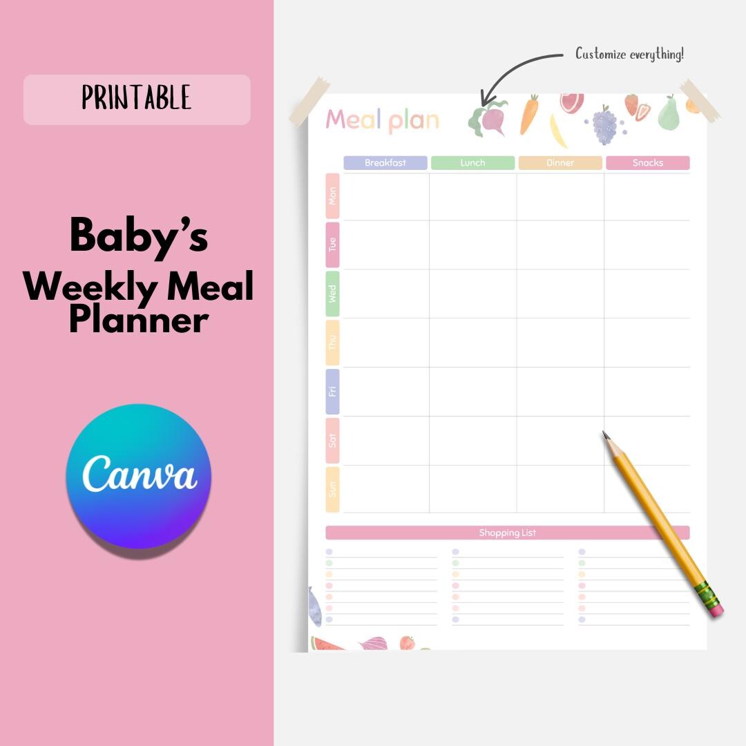 Editable - Baby Meal Planner & Food Log | Printable Weekly Baby Feeding ...