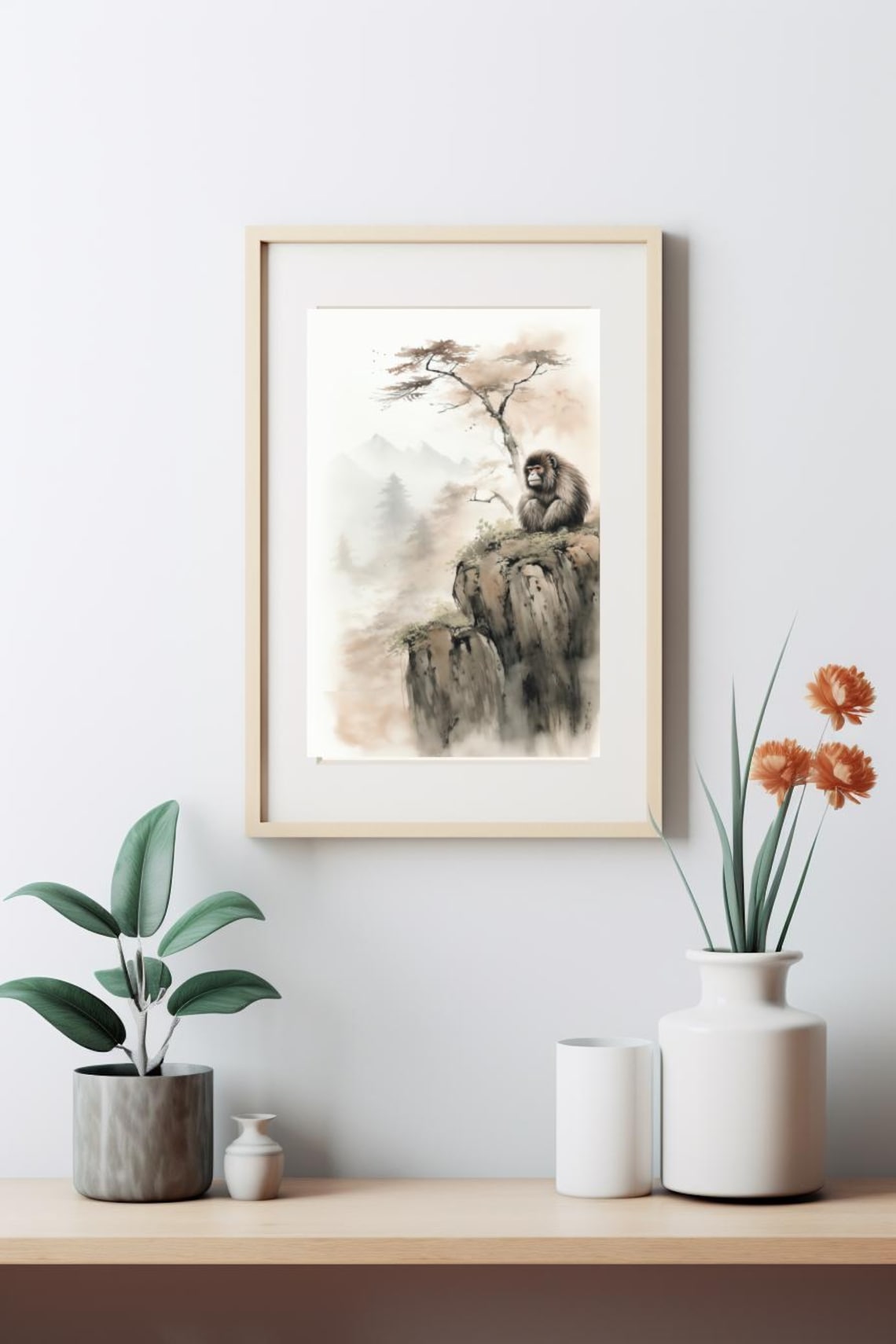 Japanese Macaque, Japanese Ink Painting, Zen Home Decor, Wabi-sabi ...