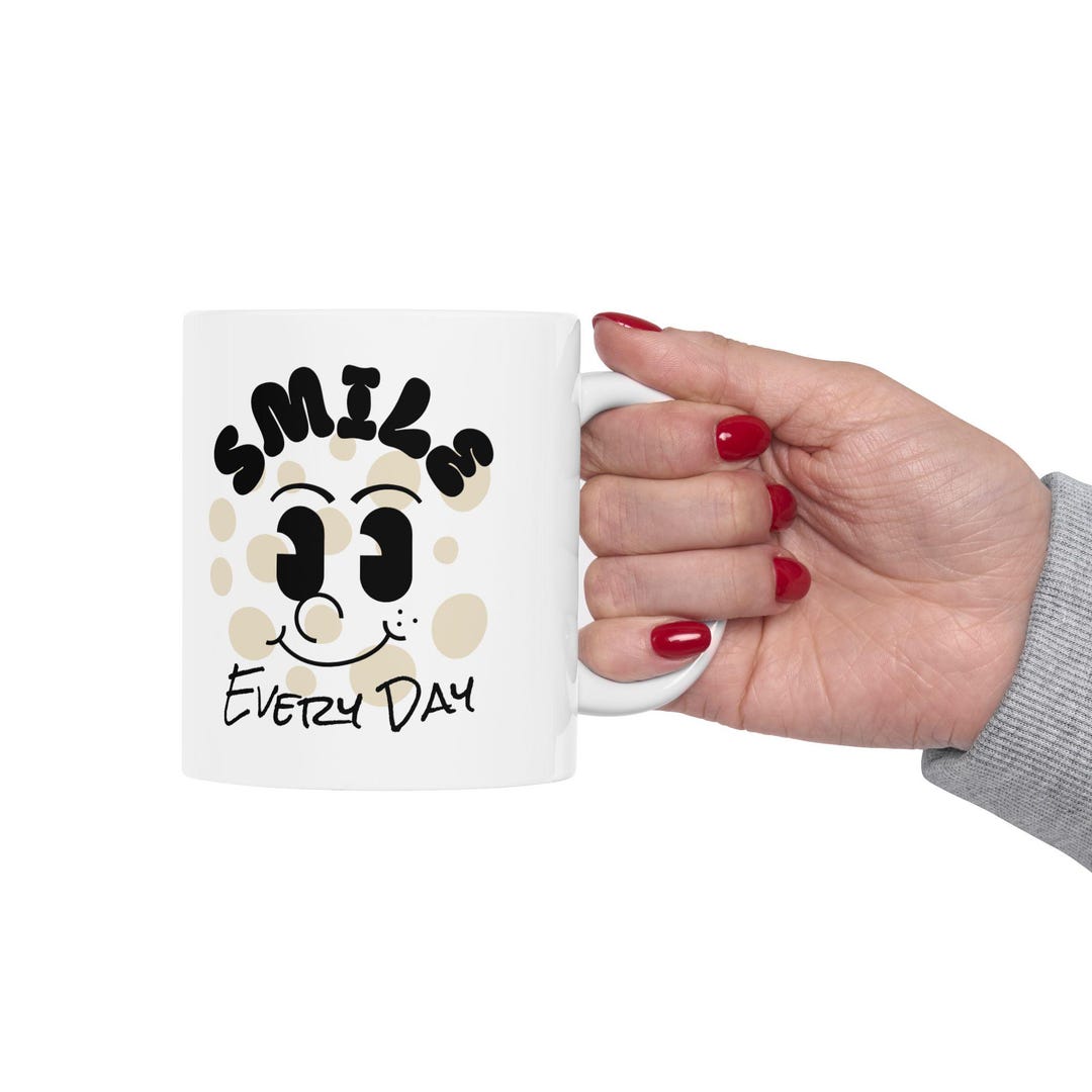 Smiley Face Ceramic Mug, Everyday Happiness Mug, Cute Coffee Cup, Gift ...