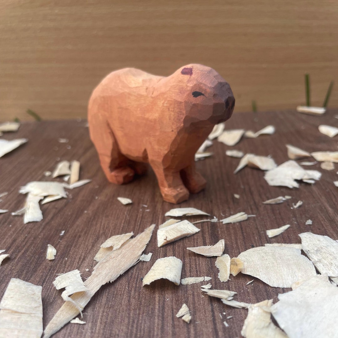 Hand-carved Painted Wooden Capybara - Realistic Animal Wood Sculpture ...