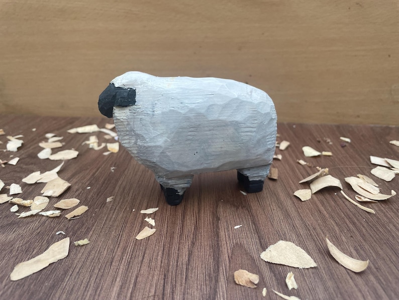 Hand-carved Painted Wooden Sheep - Realistic Animal Wood Sculpture ...