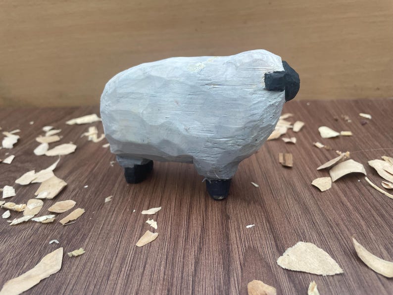 Hand-carved Painted Wooden Sheep - Realistic Animal Wood Sculpture ...