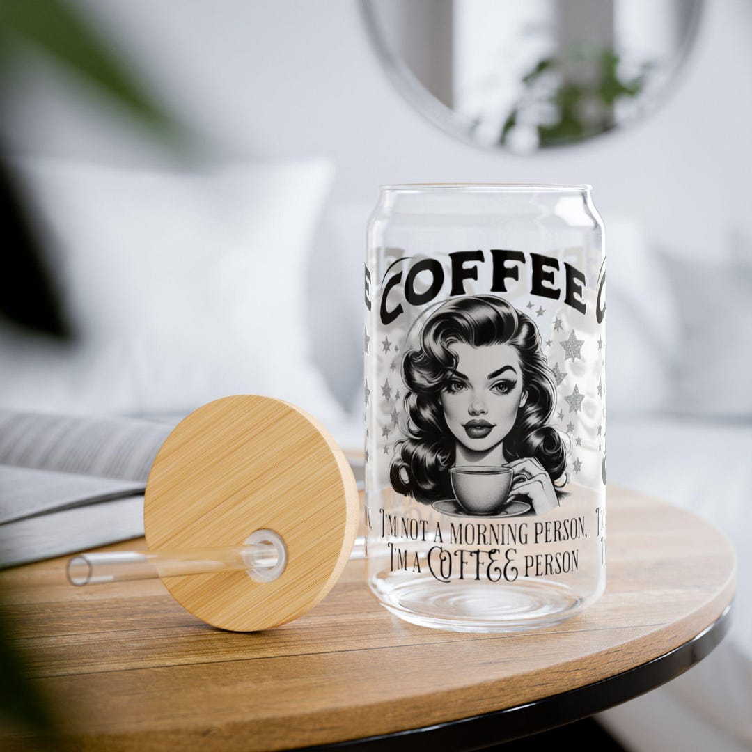 Retro Coffee Person Iced Coffee Sipper Glass, 16oz, Vintage Quote ...