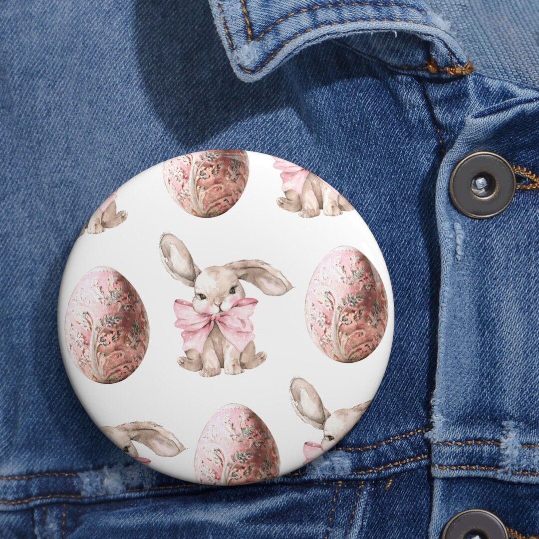 Coquette Cute Bunny & Egg Design for Easter Pin Buttons, Spring ...