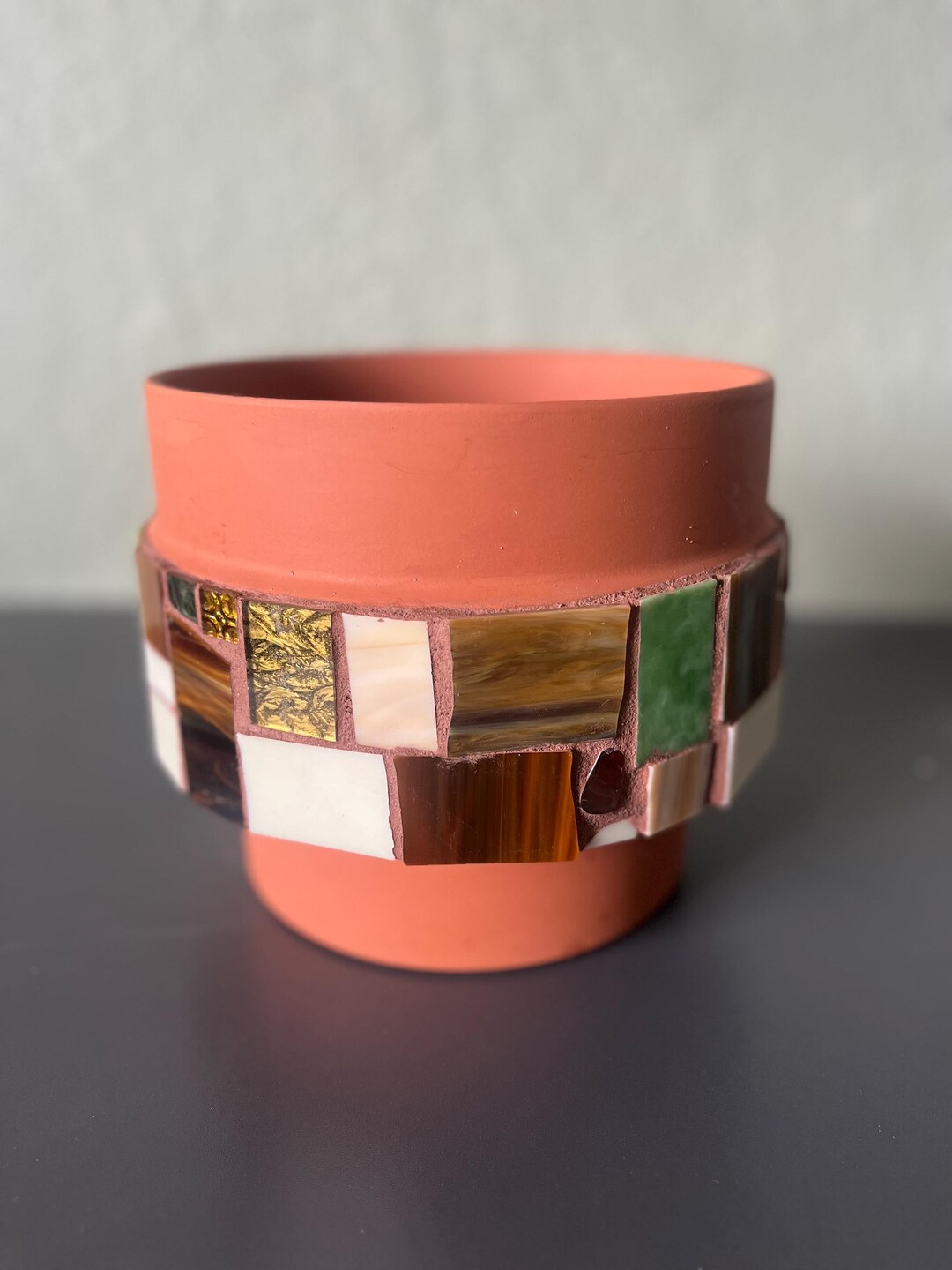 CRAFTSMAN Style MOSAIC TILED Garden Pot W/ Stained Glass Tiles at ...