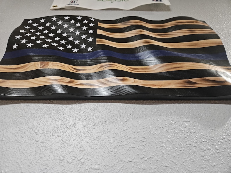 Wavy Wooden Thin Blue Line Flag - Etsy