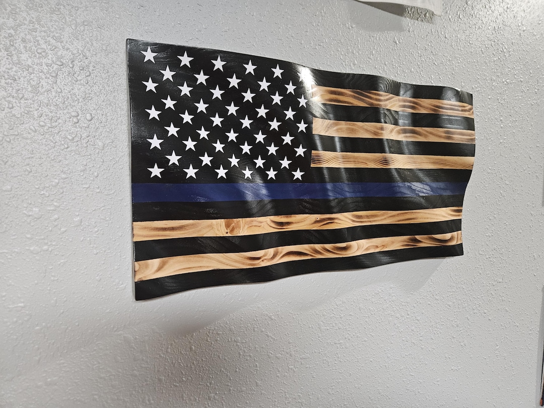 Wavy Wooden Thin Blue Line Flag - Etsy