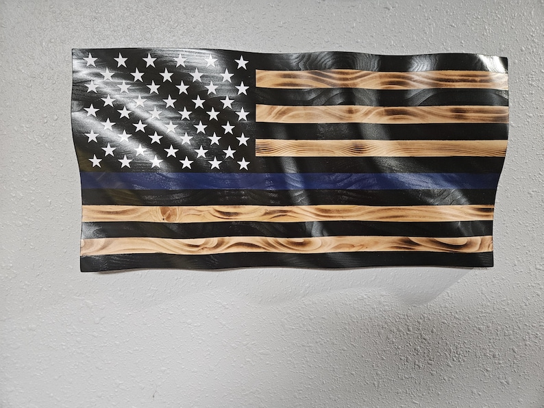 Wavy Wooden Thin Blue Line Flag - Etsy