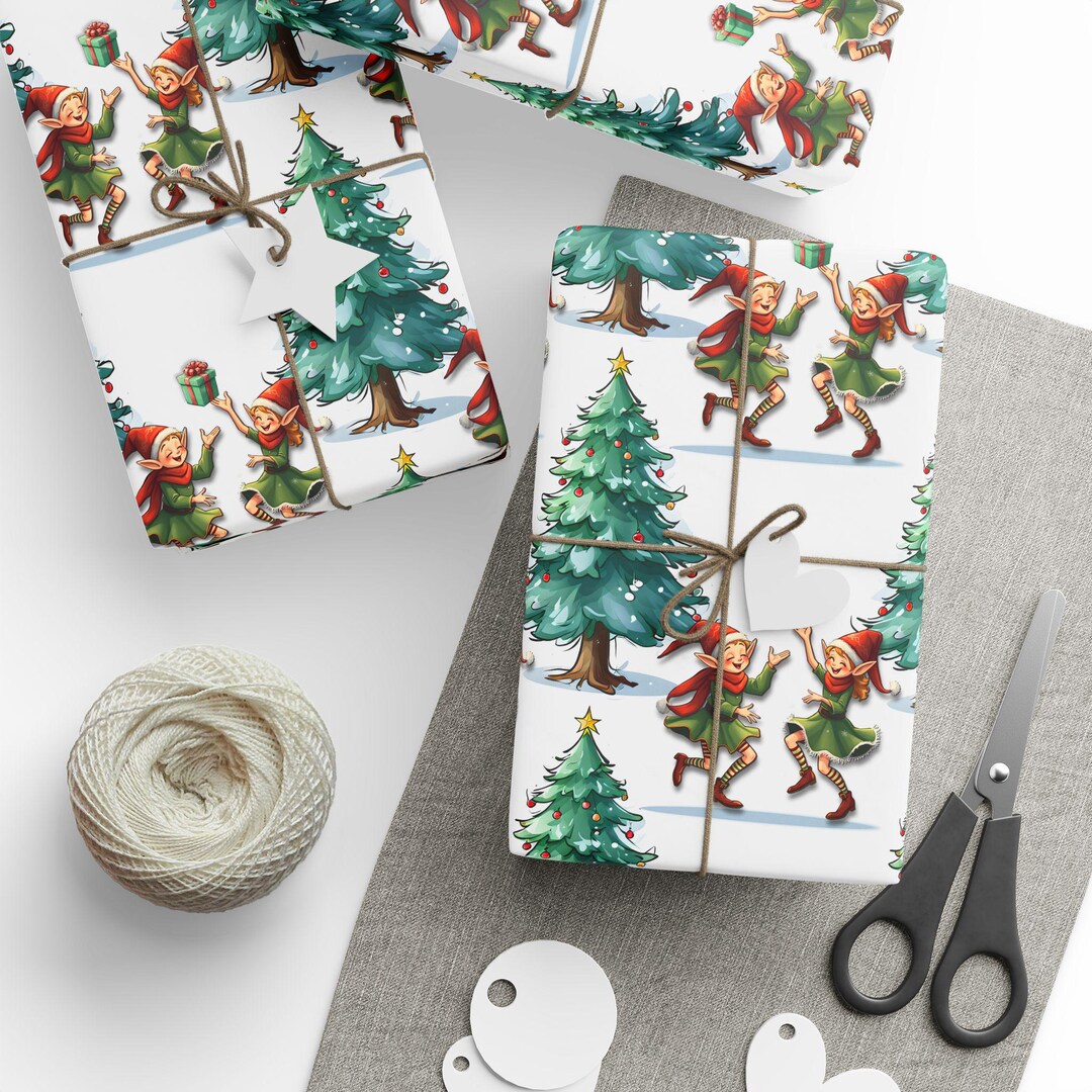 Christmas Elf Wrapping Paper, Xmas Gifting, Holiday Gift Wrap, Seasonal ...
