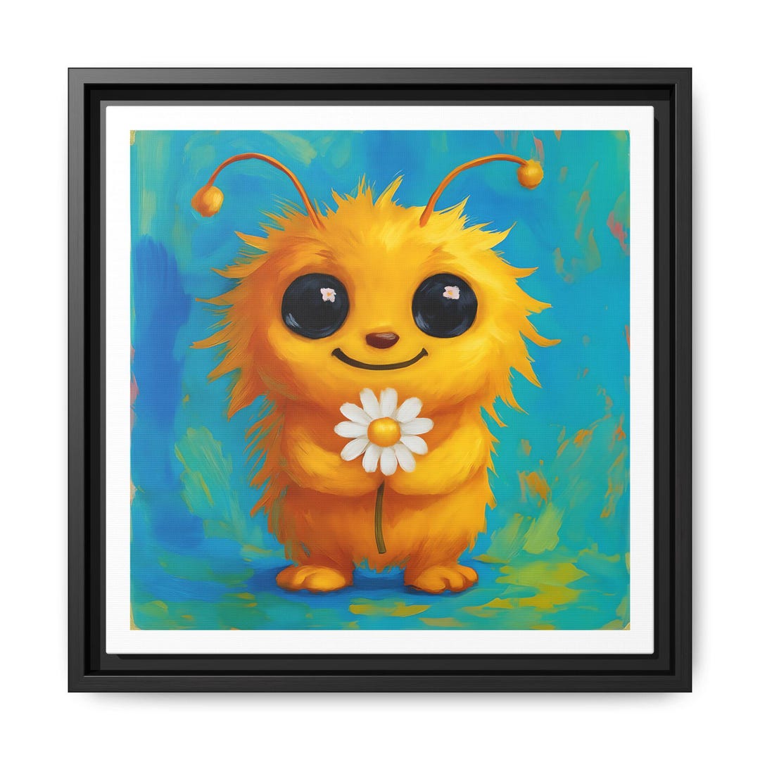 Kids Wall Art Canvas, Cute Monster With Flower Picture, Framed Bedroom ...