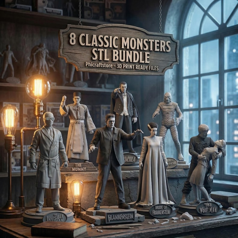 Classic Horror Monsters STL Bundle | 8 Creature Figures in 1 | Setup ...