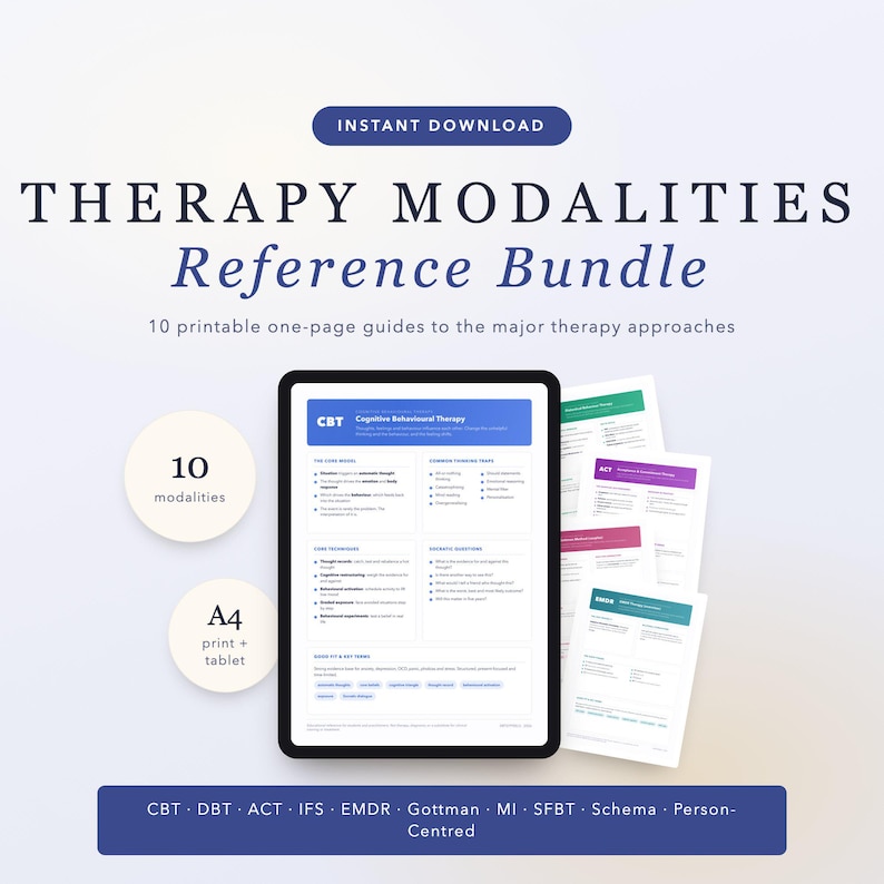Therapy Modalities Cheat Sheet Bundle | 10 Printable Reference Guides ...