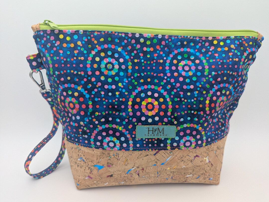 Cotton and Cork Zipper Pouch With Wrist Strap for Projects/storage/all ...