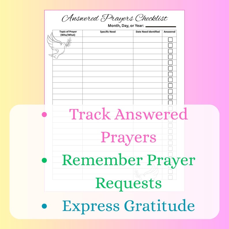 Answered Prayers Checklist PDF | Printable Prayer Journal & Fasting ...