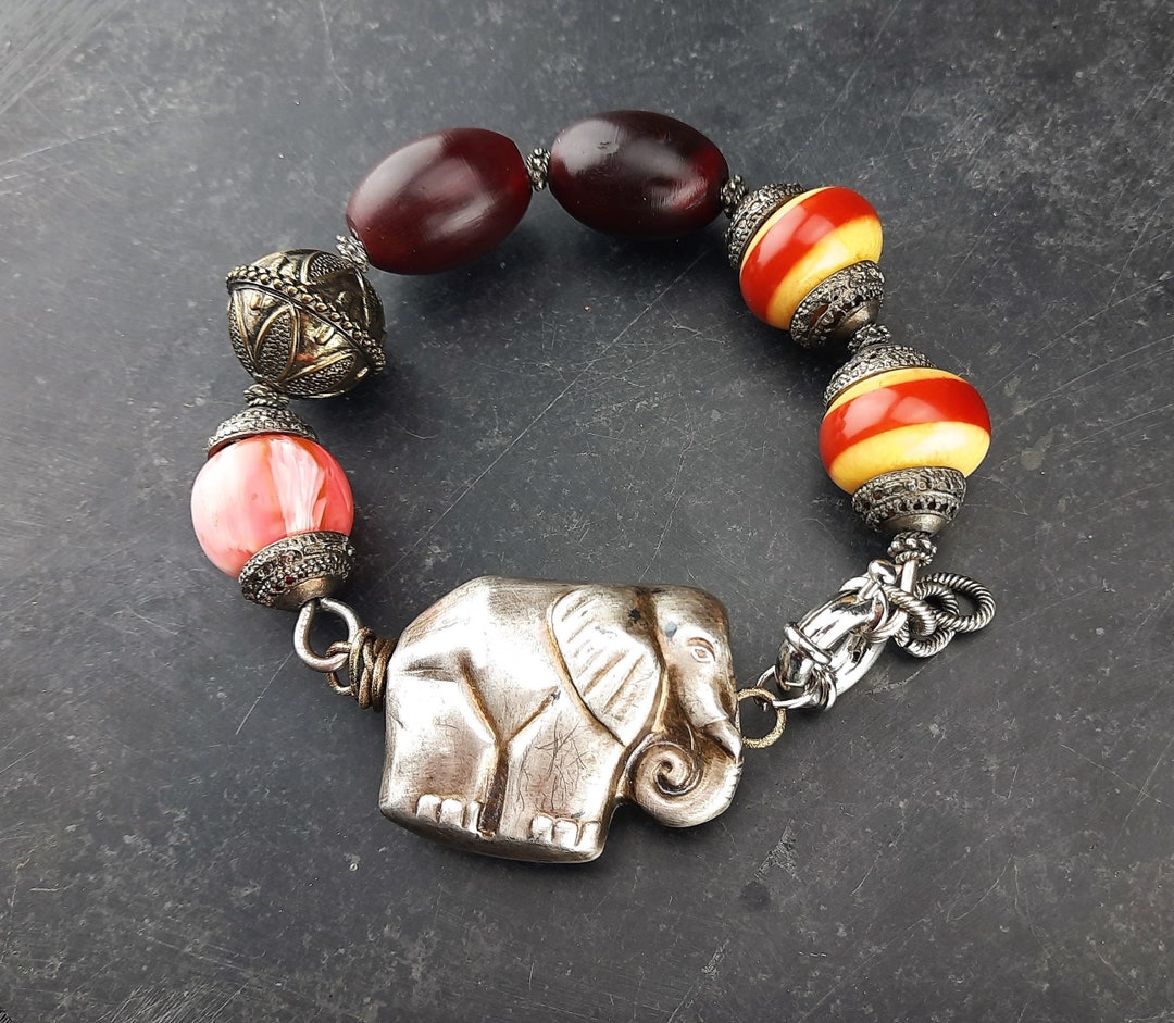 Elephantine Stacking Bracelet Primitive Artisan Stone and Tribal Metal ...