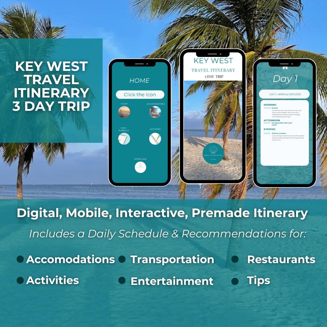 Key West Travel Itinerary, Digital Travel Itinerary, 3 Day Trip ...