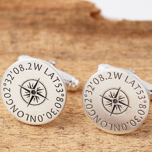 Engraved Coordinate Cufflinks Latitude Longitude Engraved - Etsy