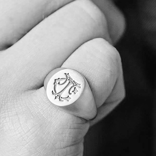 Personalised Sterling Silver Signet Ring Engraved With Two - Etsy