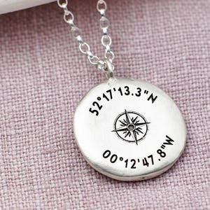 Custom Coordinates Silver Necklace Personaliszed Engraved | Etsy