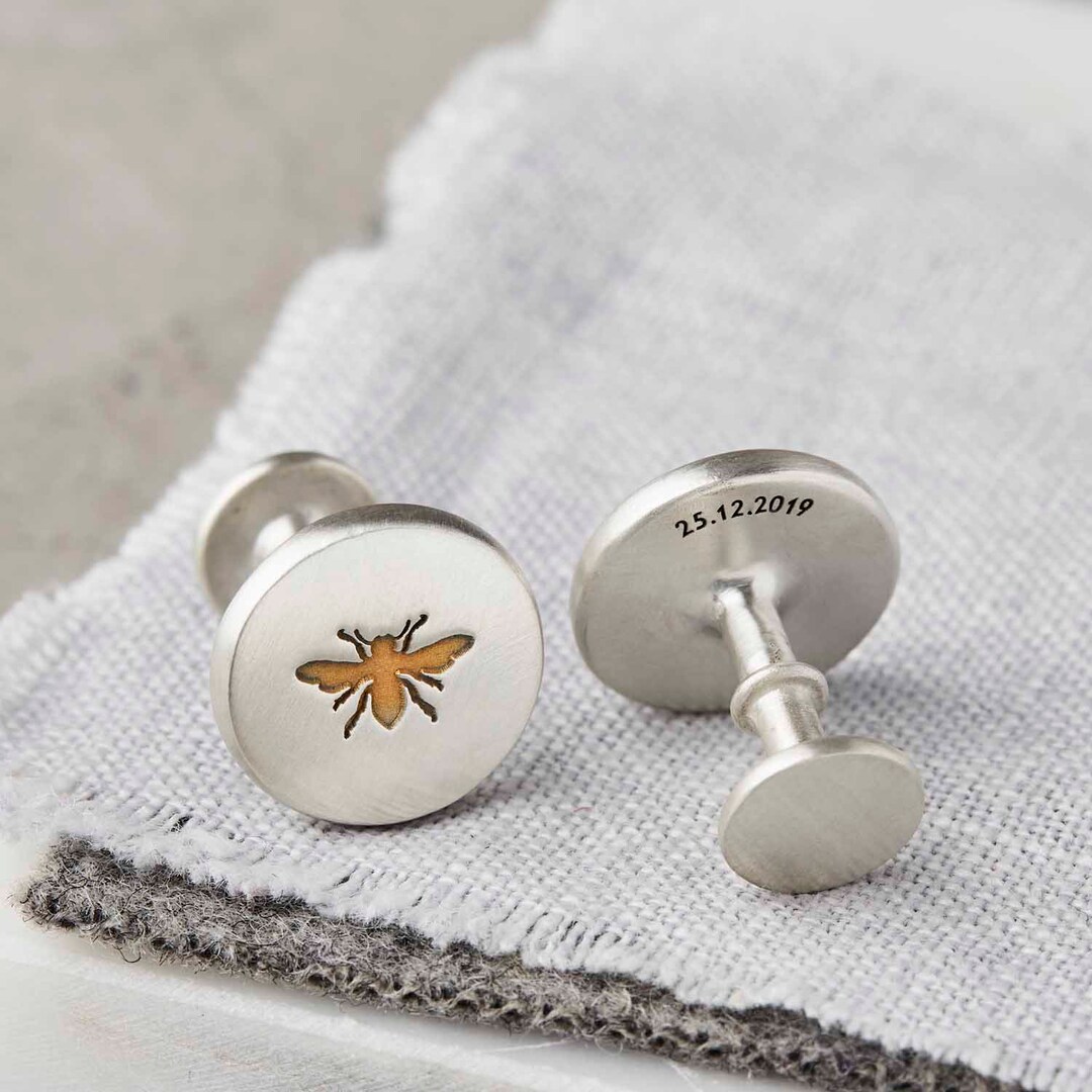 Personalised Solid Sterling Silver Bee Cufflinks Highlighted With Gold ...