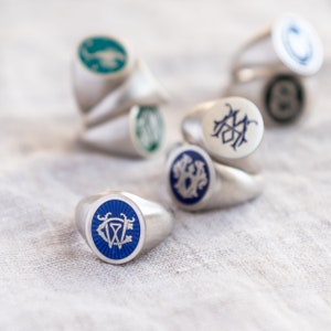 Sterling Silver and Enamel Monogram Signet Ring Engraved With a Two ...