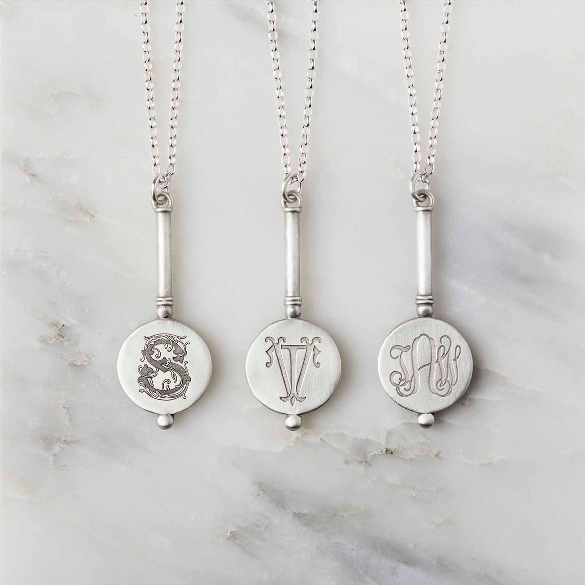 Personalised Sterling Silver Monogram Necklace Engraved With - Etsy