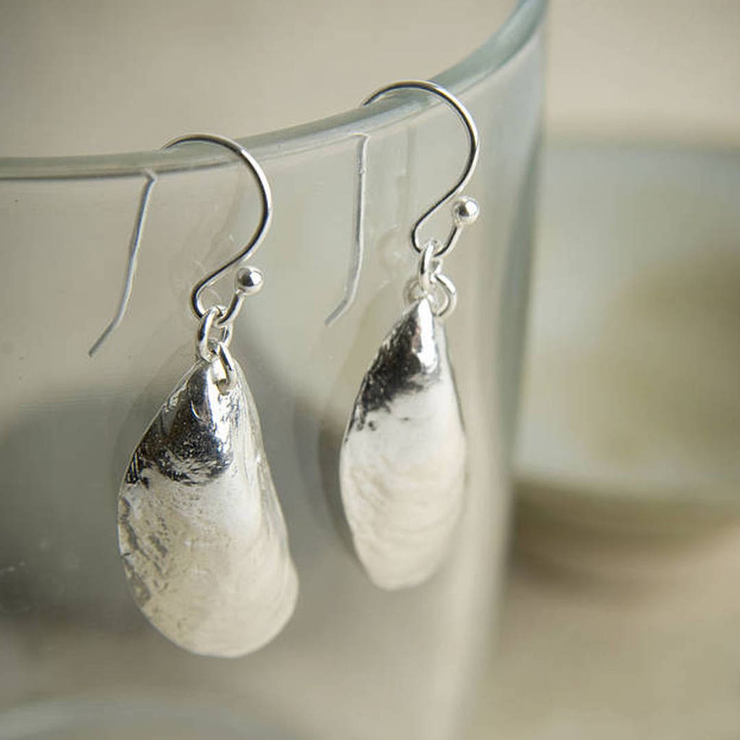 Silver Mussel Shell Earrings, Shell Earrings, Seashell Earrings, Shell ...