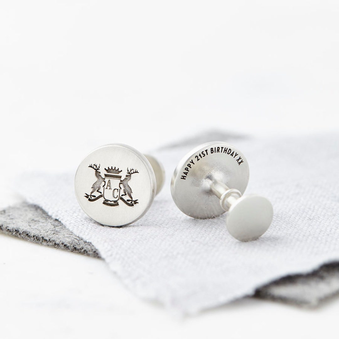 Sterling Silver Crest Cufflinks, Personalized Cufflinks, Coat of Arms ...