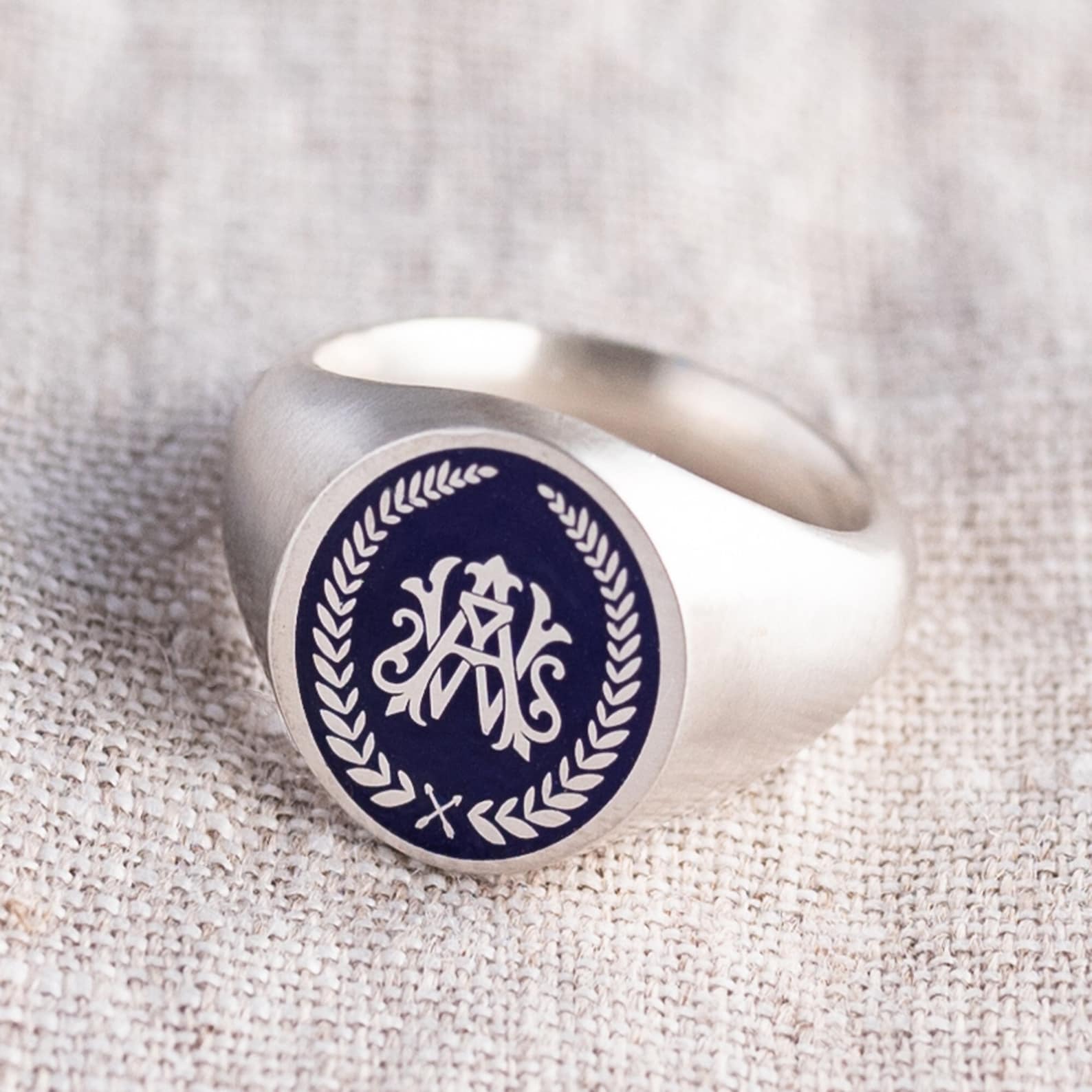 Sterling Silver and Enamel Monogram Signet Ring Engraved With a Two ...