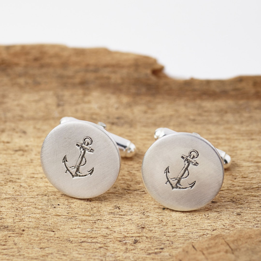 Nautical Cufflinks, Personalised Silver Custom Cufflinks, Anchor ...