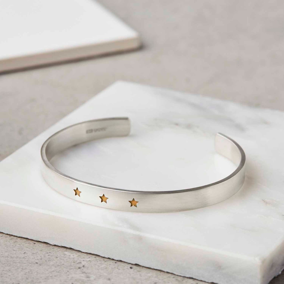 Sterling Silver Personalised Bangle Personalised Cuff Star | Etsy UK
