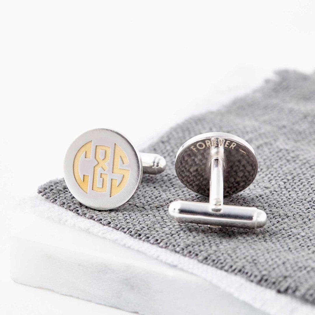 Sterling Silver and Gold Deco Monogram Cufflinks - Personalised Silver ...