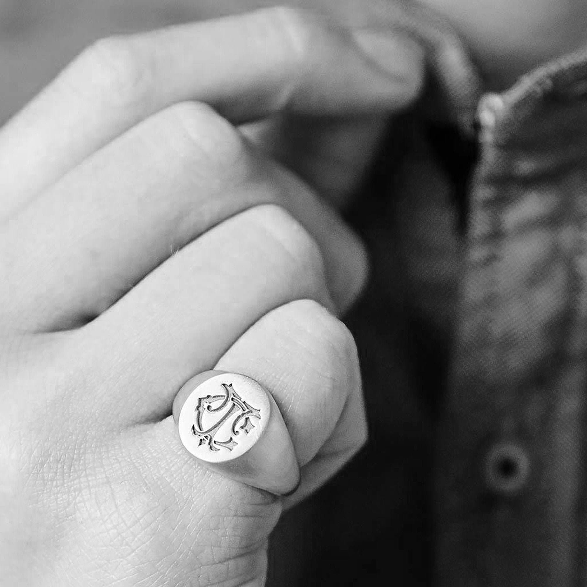 Personalised Sterling Silver Signet Ring Engraved With Two - Etsy